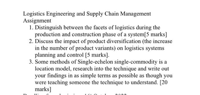 Solved Logistics Engineering and Supply Chain Management | Chegg.com