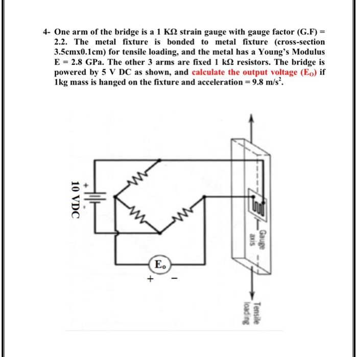 Solved 4- One arm of the bridge is a 1 K2 strain gauge with | Chegg.com