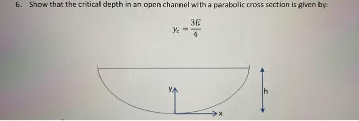 Solved 6. Show that the critical depth in an open channel | Chegg.com