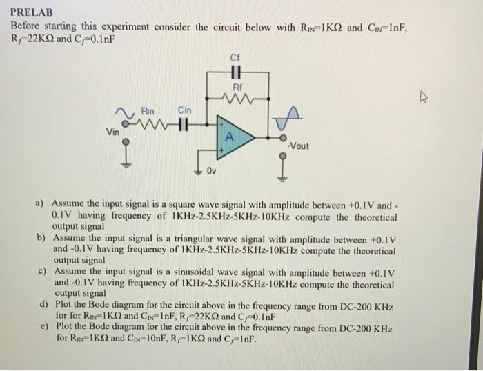 Solved PRELAB Before starting this experiment consider the | Chegg.com