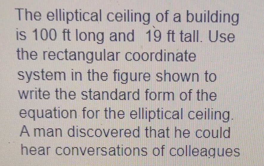 Solved The elliptical ceiling of a building is 100ft ﻿long | Chegg.com