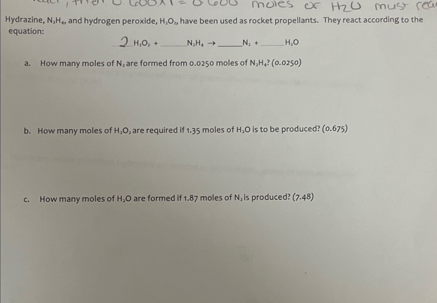 Solved Hydrazine, N2H4, ﻿and hydrogen peroxide, H2O2, ﻿have | Chegg.com