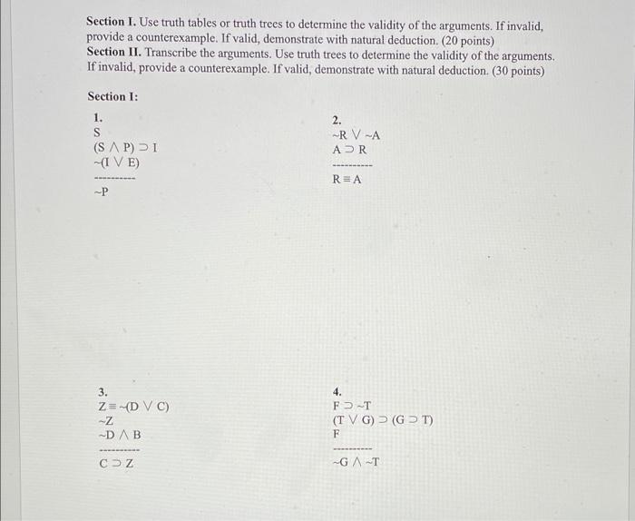Solved Section 1. Use truth tables or truth trees to | Chegg.com