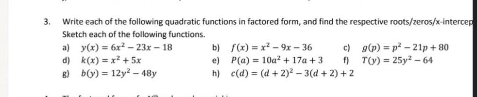 Solved Write each of the following quadratic functions in | Chegg.com