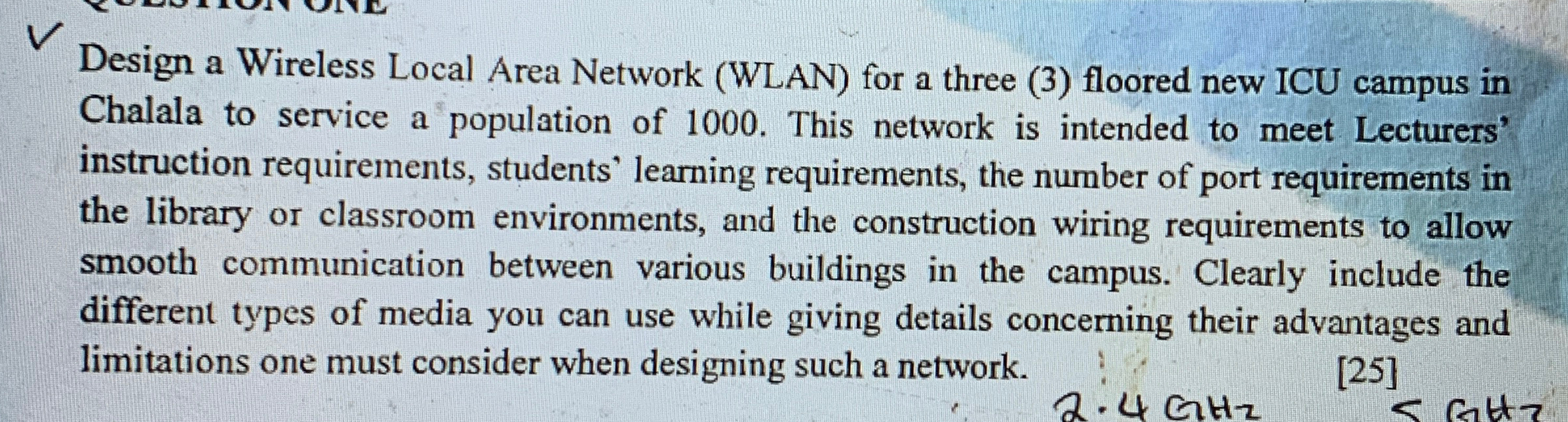 Solved Design a Wireless Local Area Network (WLAN) ﻿for a | Chegg.com