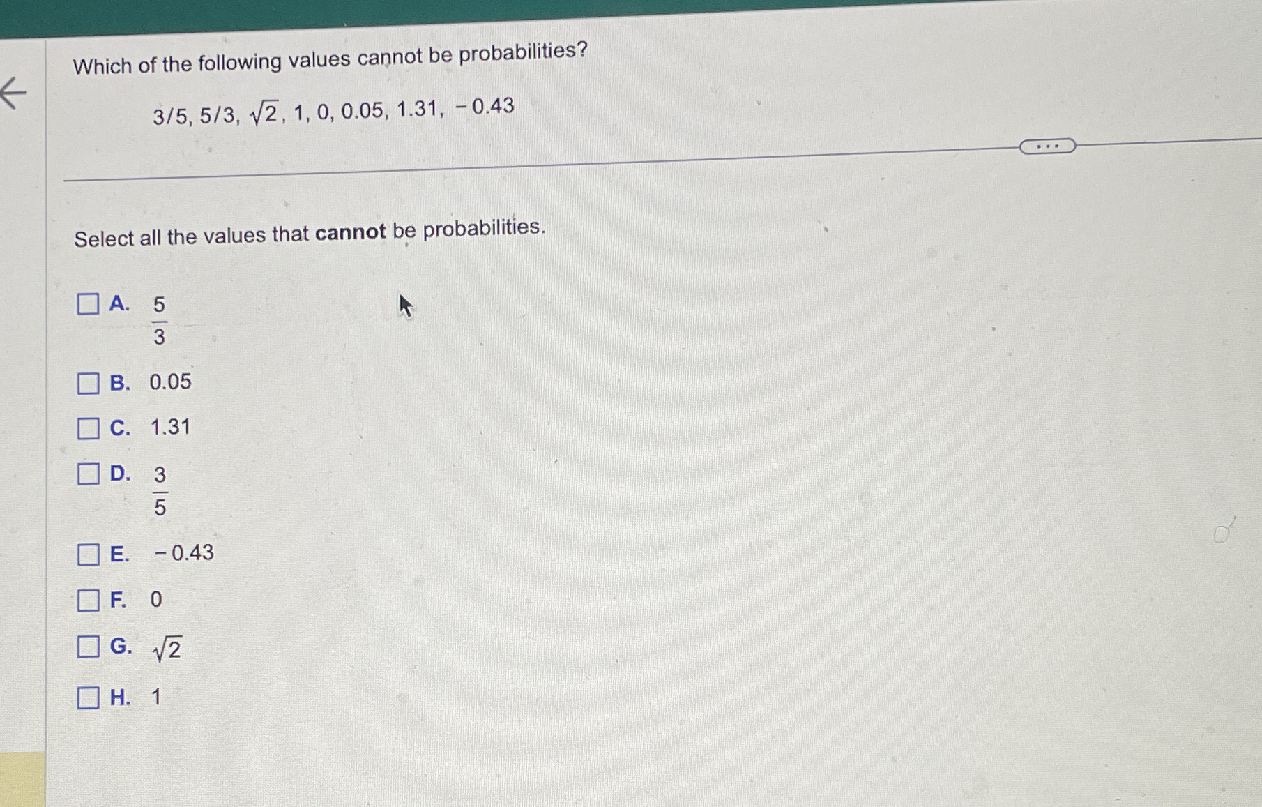 Solved Which of the following values cannot be | Chegg.com
