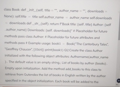 Solved class Book: def init_(self, ﻿title , ﻿author name-, | Chegg.com