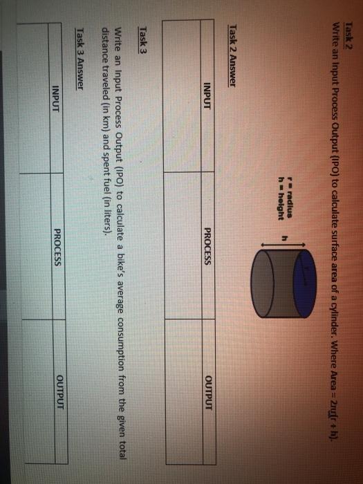 Solved Task 2 Write an Input Process Output (IPO) to | Chegg.com
