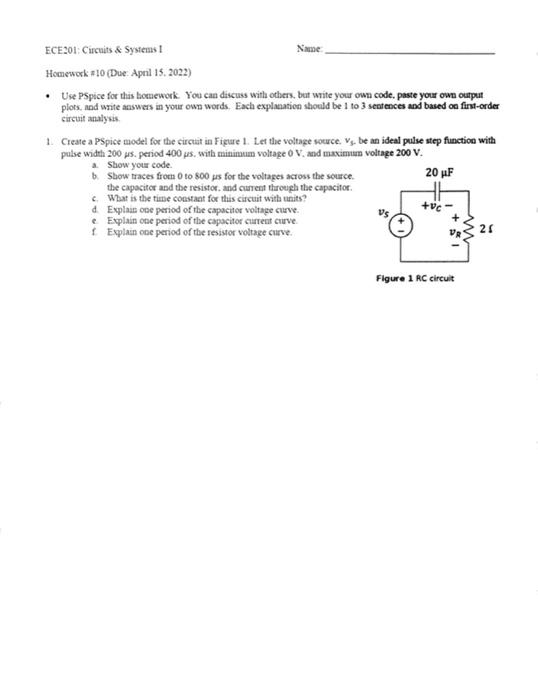 Solved ECE201 Circuits & Systems Name Homework 10 (Due April | Chegg.com