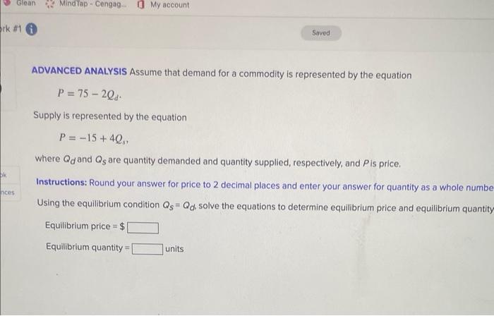 Solved ADVANCED ANALYSIS Assume that demand for a commodity | Chegg.com