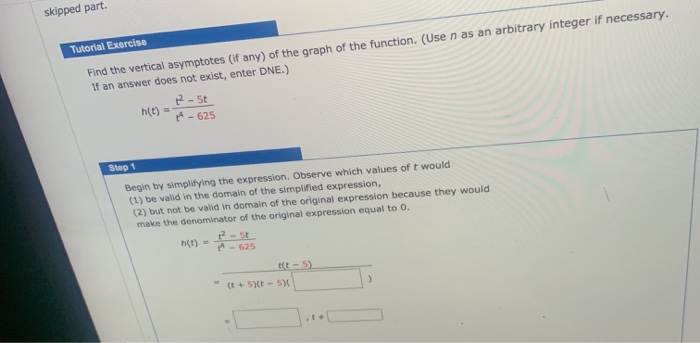 Solved skipped part. Tutorial Exercise Find the vertical | Chegg.com