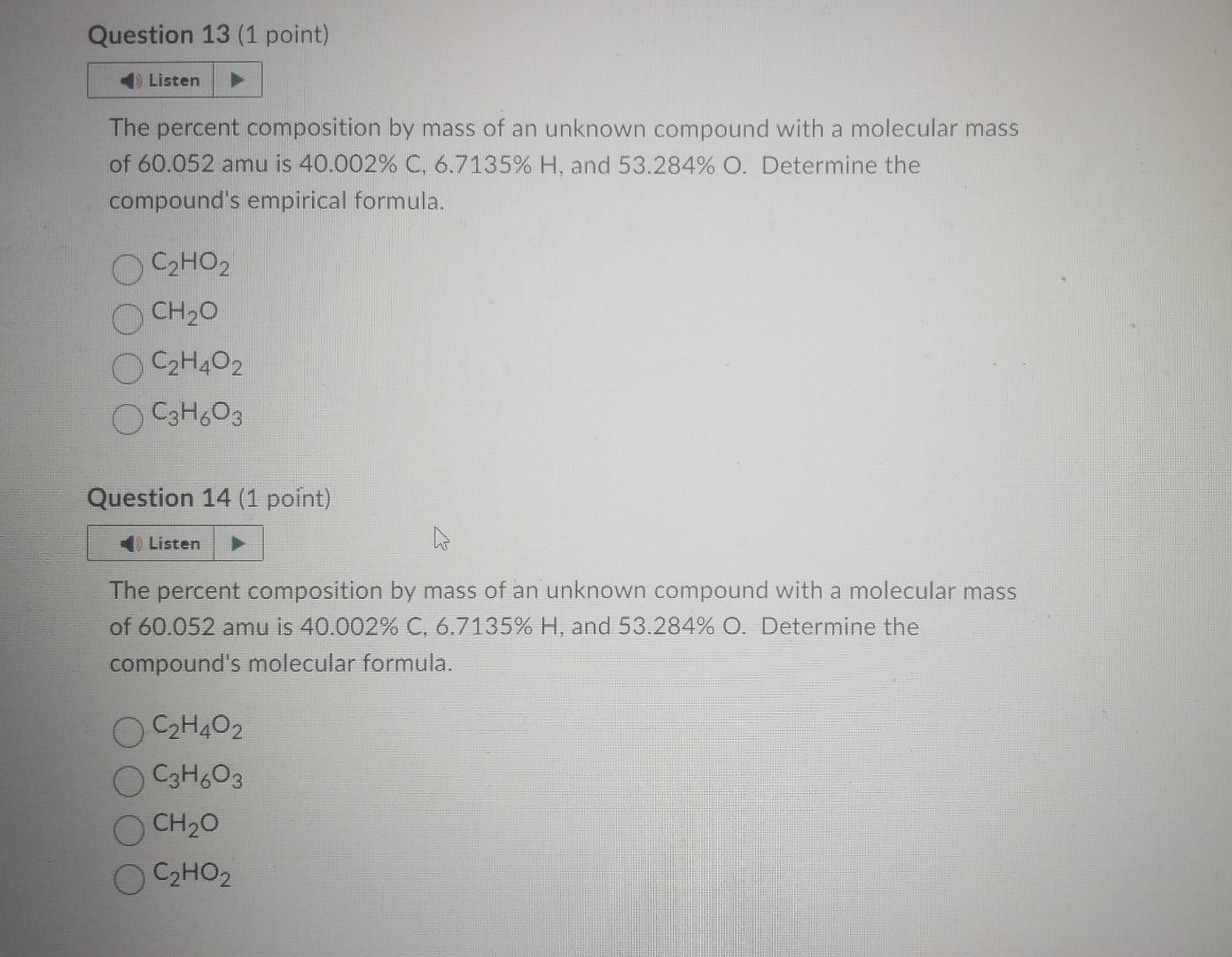 Solved The percent composition by mass of an unknown | Chegg.com