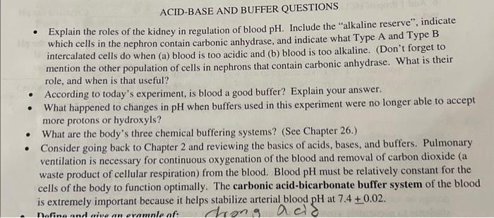 Solved ACID-BASE AND BUFFER QUESTIONS - Explain the roles of | Chegg.com
