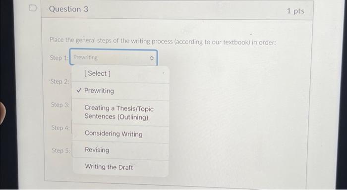 D Question 3 Place the general steps of the writing | Chegg.com