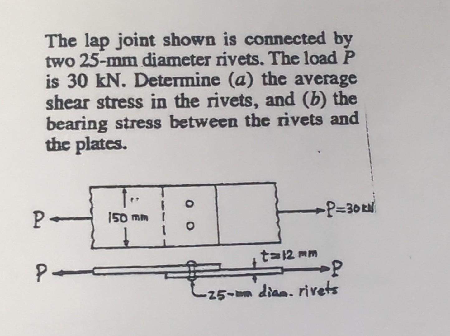 Solved The lap joint shown is connected by two 25−mm | Chegg.com