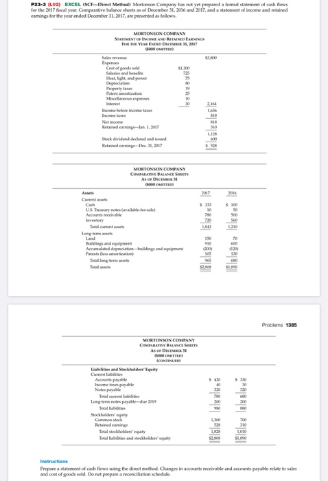 Solved P23-3 (L02) EXCEL SCF-Direct Method Morton Company | Chegg.com