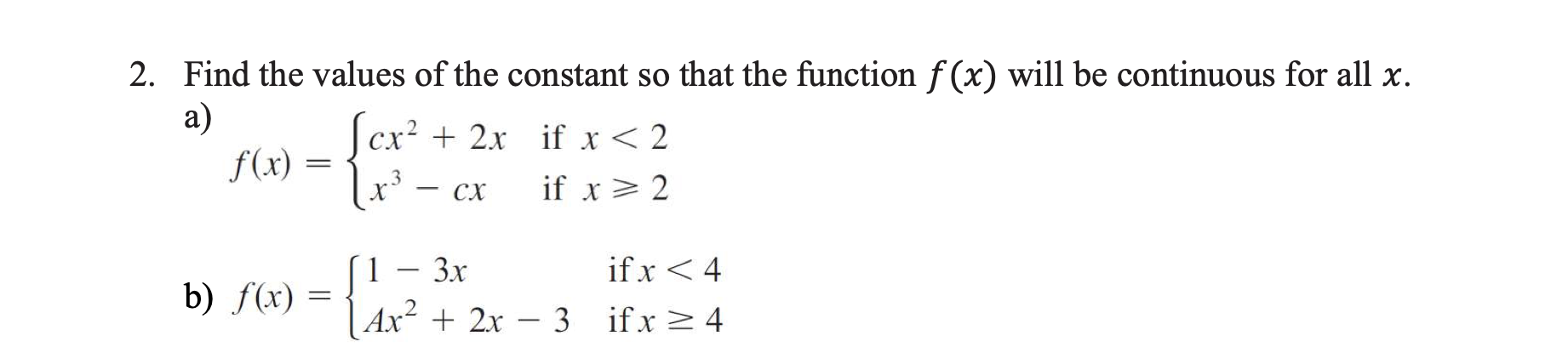 Solved Find the values of the constant so that the function | Chegg.com