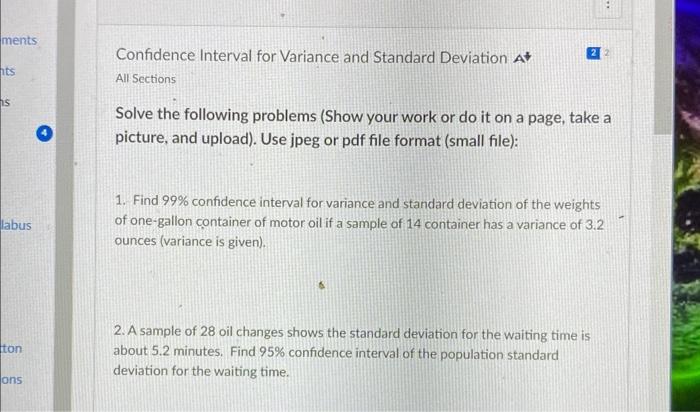 Solved Confidence Interval for Variance and Standard | Chegg.com