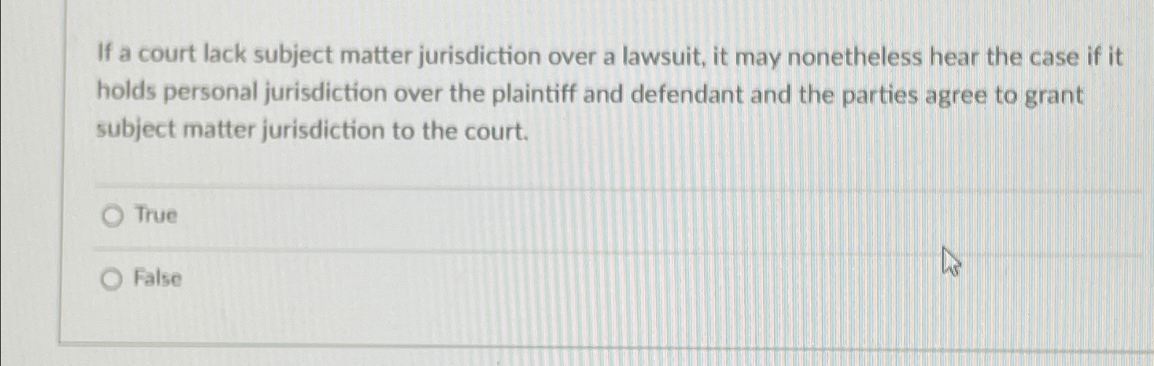Solved If a court lack subject matter jurisdiction over a | Chegg.com