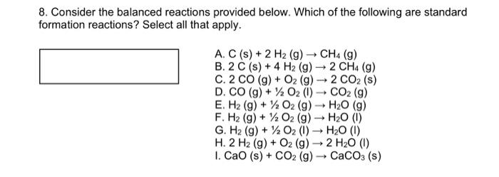 Solved 8. Consider the balanced reactions provided below. | Chegg.com