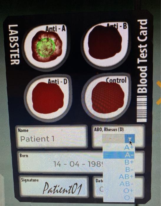Solved Anti - A LABSTER C C OO MIO Blood Test Card Anti-D | Chegg.com