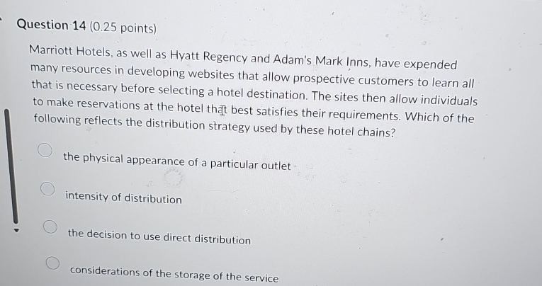 Solved Question 14 ( 0.25 ﻿points)Marriott Hotels, as well | Chegg.com