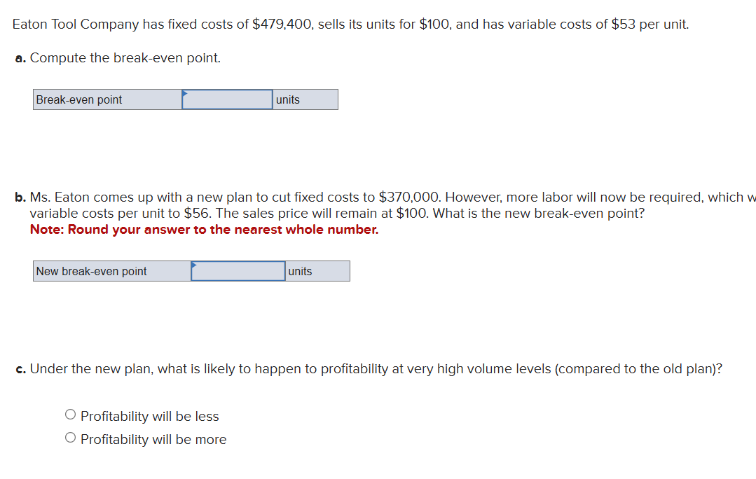 Solved Eaton Tool Company has fixed costs of \( \$ | Chegg.com