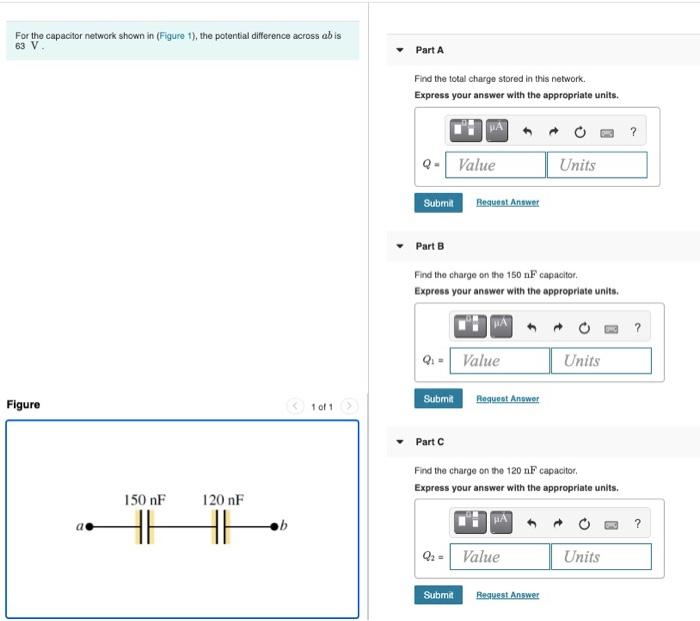 Solved For the capacitor network shown in (Figure 1), the | Chegg.com
