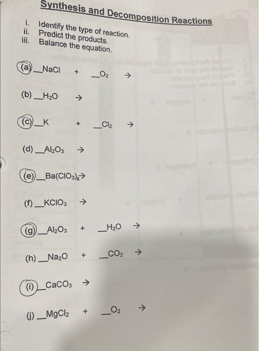 Solved Synthesis and Decomposition Reactions i. Identify the | Chegg.com