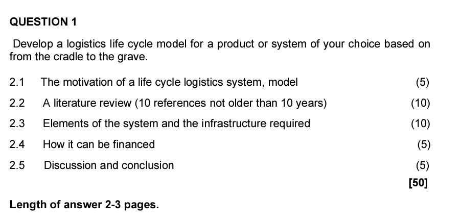 Solved Develop a logistics life cycle model for a product or | Chegg.com