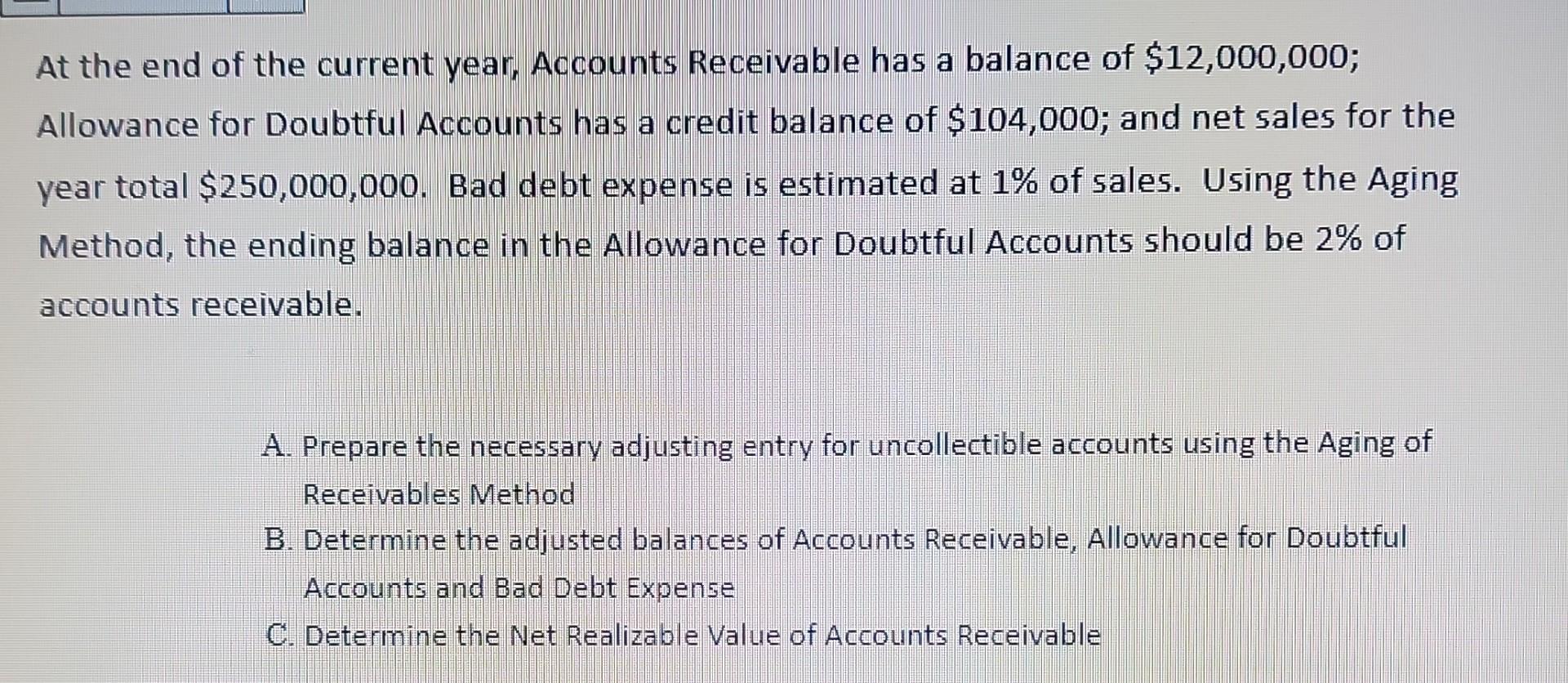 Solved At the end of the current year, Accounts Receivable | Chegg.com