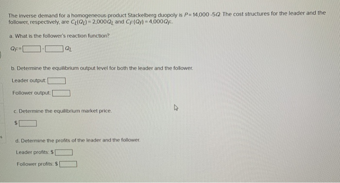 Solved The inverse demand for a homogeneous product | Chegg.com