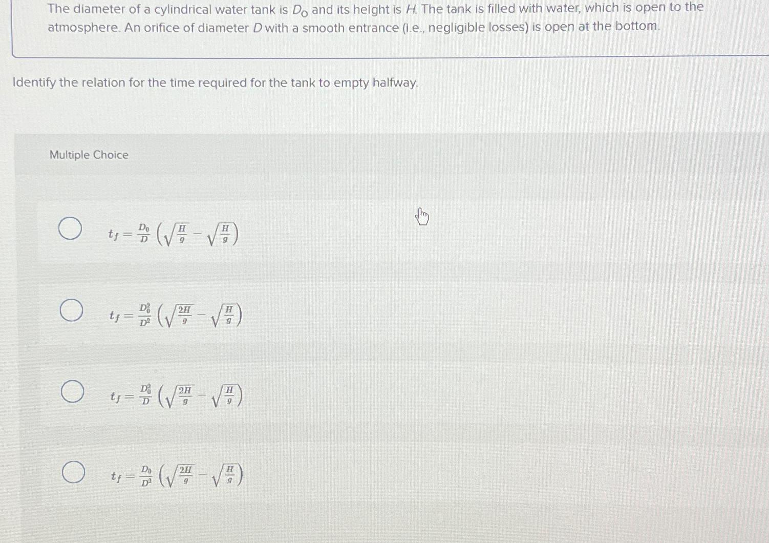 Solved The diameter of a cylindrical water tank is D0 ﻿and | Chegg.com