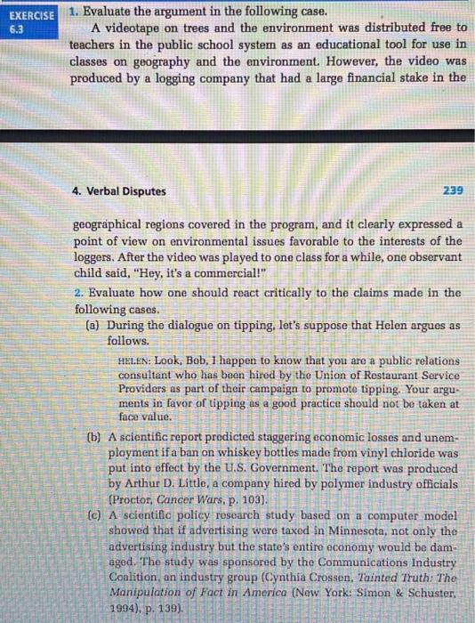 EXERCISE 1. Evaluate the argument in the following | Chegg.com