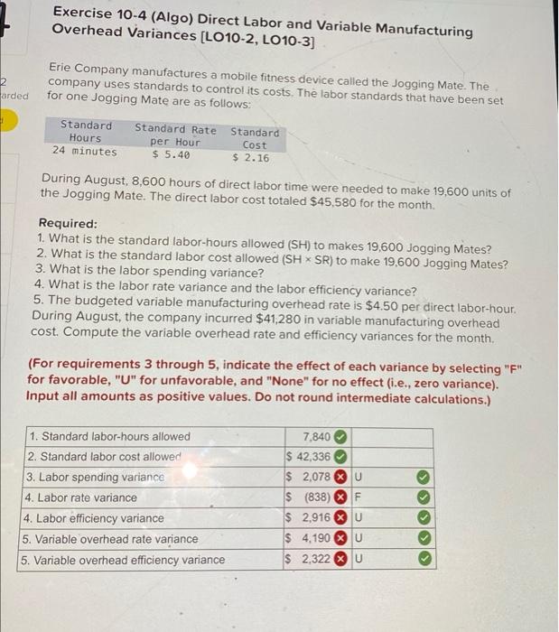 Solved Exercise 10-4 (Algo) Direct Labor and Variable | Chegg.com