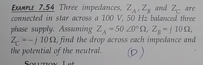 Solved EXAMPLE 7.54 ﻿Three impedances, ZA,ZB ﻿and ZC ﻿are | Chegg.com