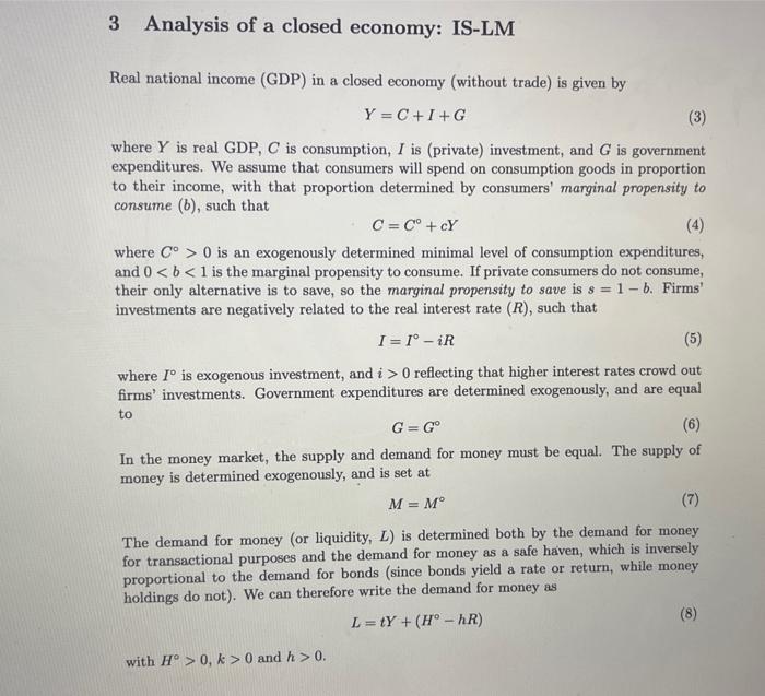 Solved 3 Analysis of a closed economy: IS-LM Real national | Chegg.com