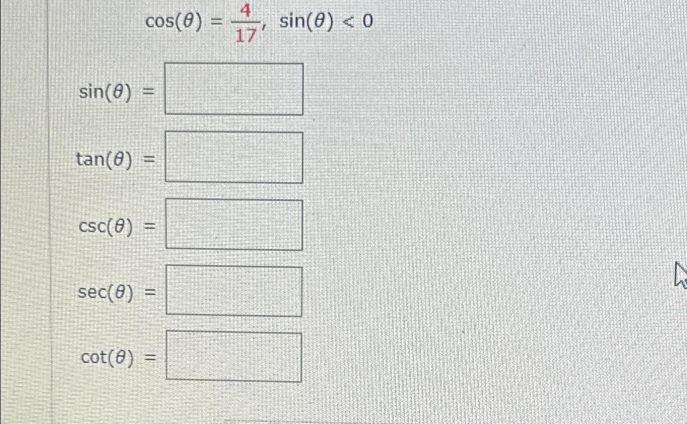 cos(θ)=417,sin(θ)