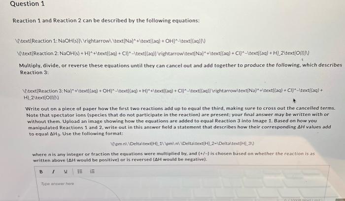 Solved Reaction 1 and Reaction 2 can be described by the | Chegg.com