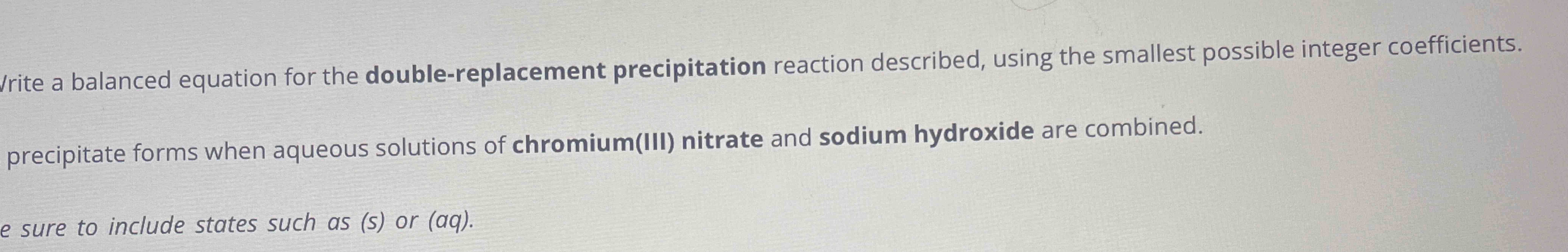 Solved Jrite a balanced equation for the double-replacement | Chegg.com