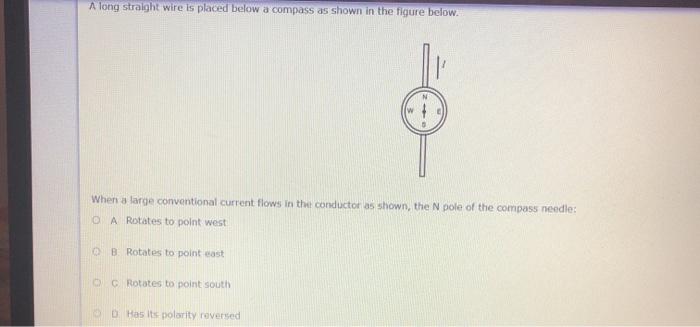 Solved A compass is placed above a wire. When a current | Chegg.com