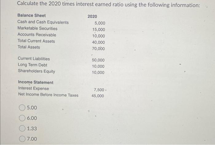 Solved Calculate the 2020 times interest earned ratio using | Chegg.com