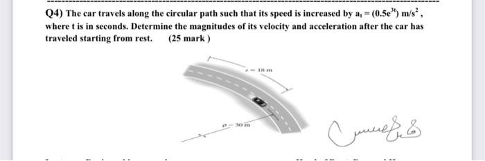 Solved Q4) The car travels along the circular path such that | Chegg.com