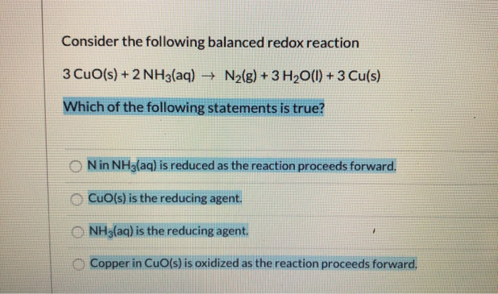 Solved Consider the following balanced redox reaction 3 | Chegg.com