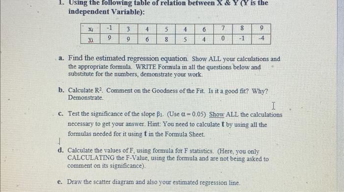 Solved 1. Using the following table of relation between | Chegg.com