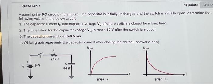 Solved Assuming the RC circuit in the figure, the capacitor | Chegg.com
