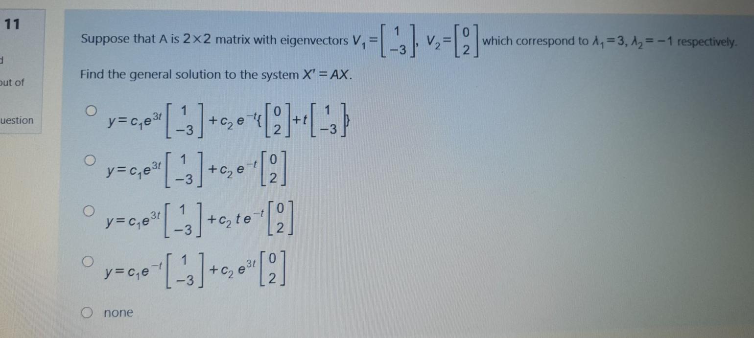 Solved 11 Suppose that A is 2x2 matrix with eigenvectors V | Chegg.com