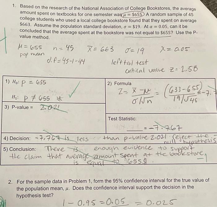 Solved 2. For the sample data in Problem 1, form the 95% | Chegg.com