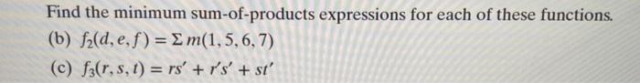 Solved Find the minimum sum-of-products expressions for each | Chegg.com