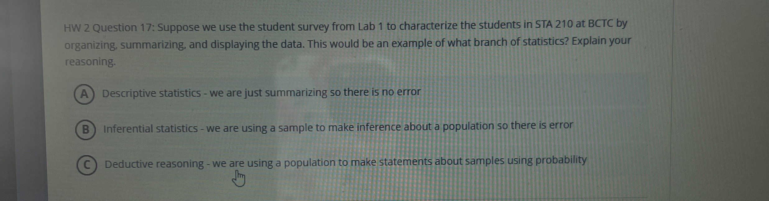 Solved HW 2 ﻿Question 17: Suppose we use the student survey | Chegg.com